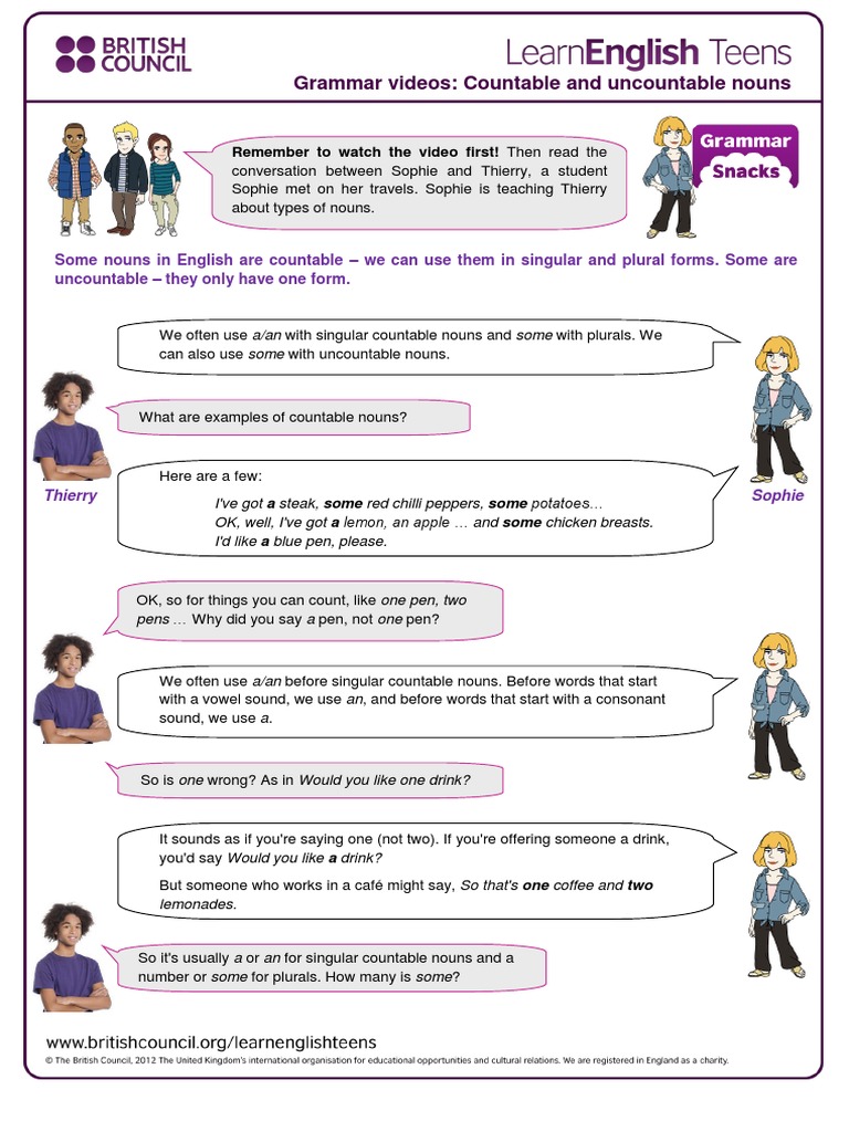 Countable and Uncountable Nouns British Council | PDF | Noun | Plural