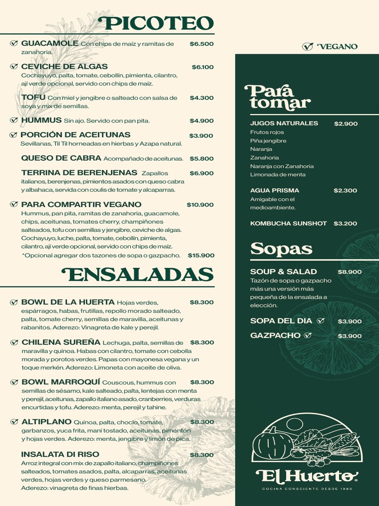 Carta del Restaurante El Huerto | PDF | ensalada | Cilantro