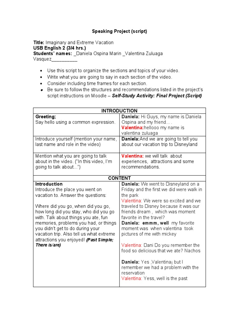 ENGLISH 2 (3-4H) - VIDEO SCRIPT Format | PDF