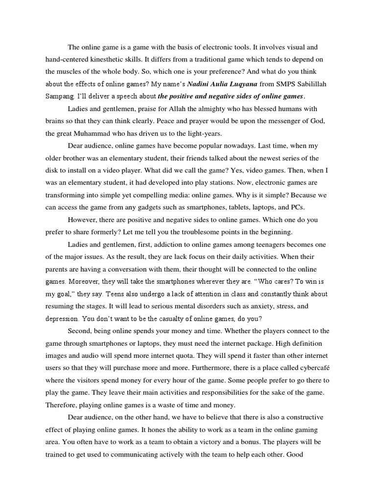 The Positive and Negative Things of Online Games | PDF | Behavioural ...