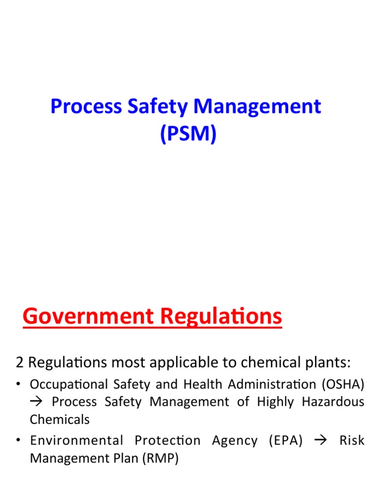 An Overview of Process Safety Management (PSM) Regulations for Chemical ...
