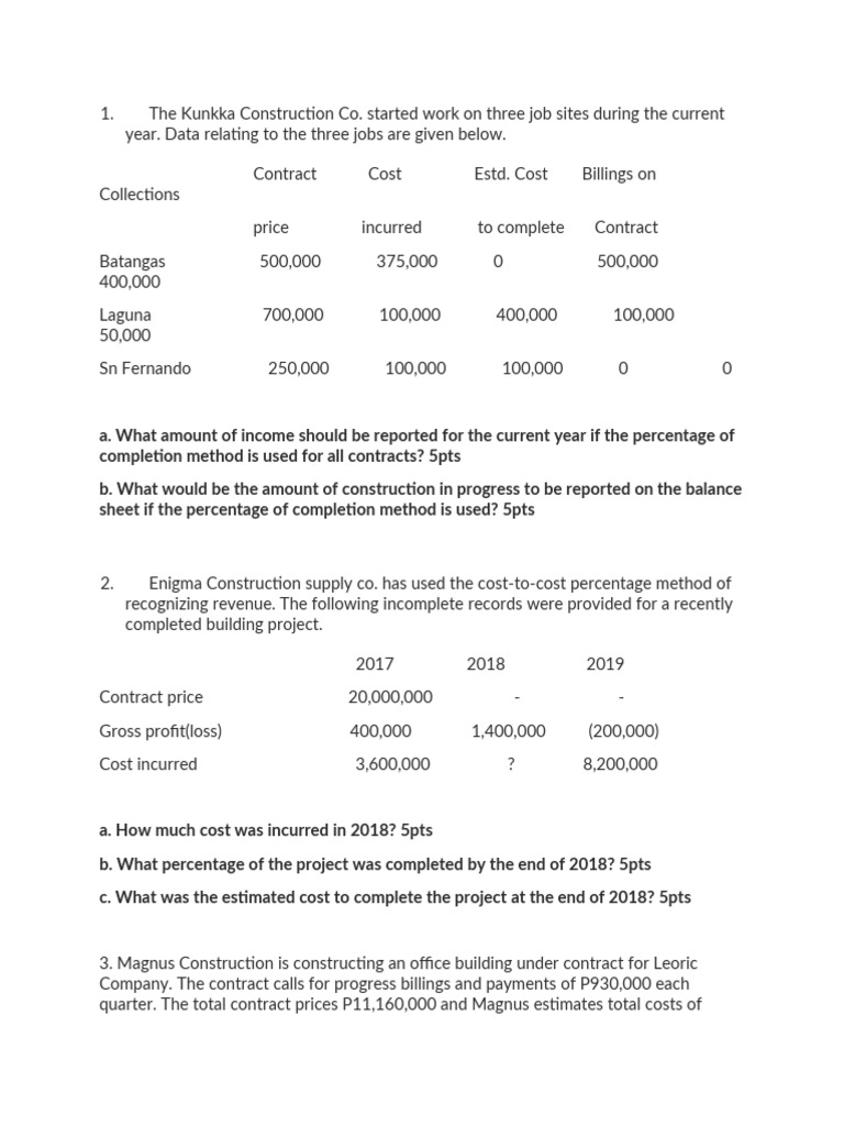 Construction Contracts | PDF | Expense | Revenue
