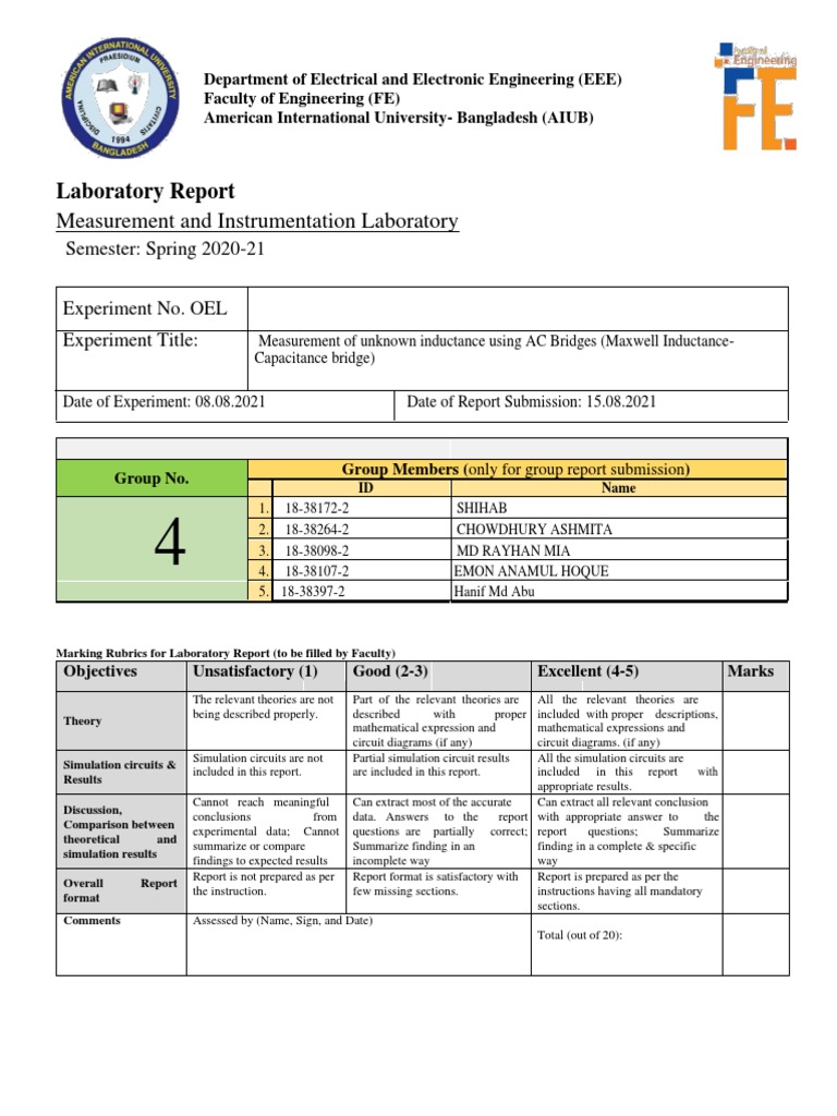Laboratory Report: Measurement and Instrumentation Laboratory | PDF ...
