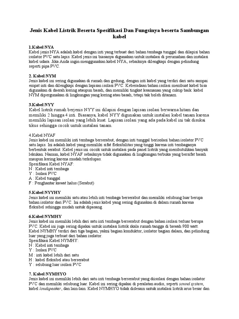 Jenis Kabel Listrik Beserta Spesifikasi Dan Fungsinya Beserta Sambungan ...