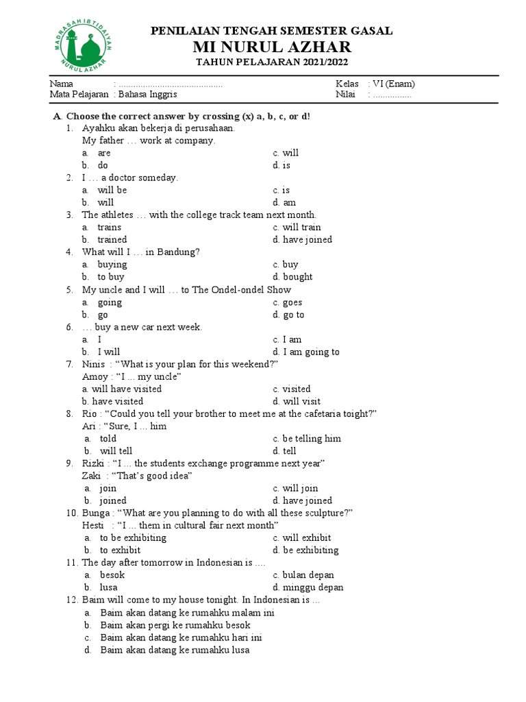 Soal PTS B. Inggris Kelas 6 | PDF | Indonesia