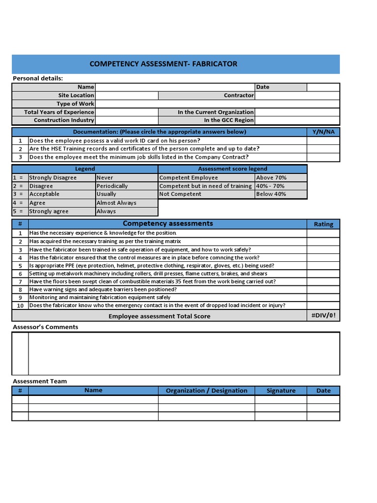 Competency Assessment Fabricator | PDF | Personal Protective Equipment ...