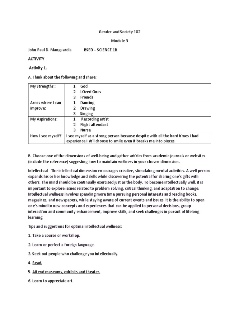 Gee 102 - Module 3 Answersheet 1 1 | PDF | Pedophilia | Masculinity
