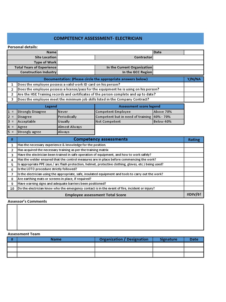 Competency Assessment-Electrician | PDF | Electrician | Personal ...