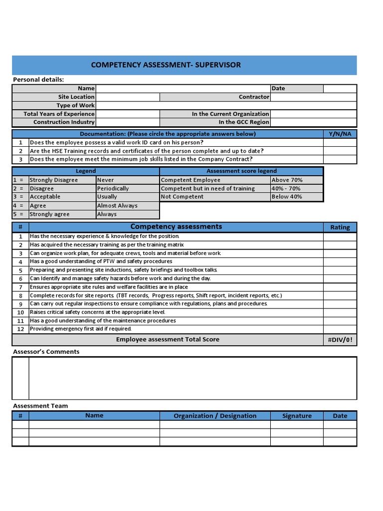 Competency Assessment Supervisor Pdf Employment Occupational