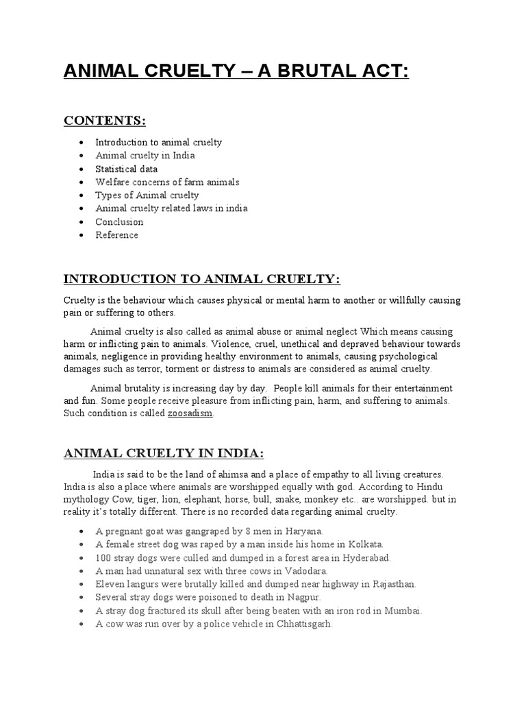 Animal Acruelty Research Paper | PDF | Cruelty To Animals | Animal Welfare