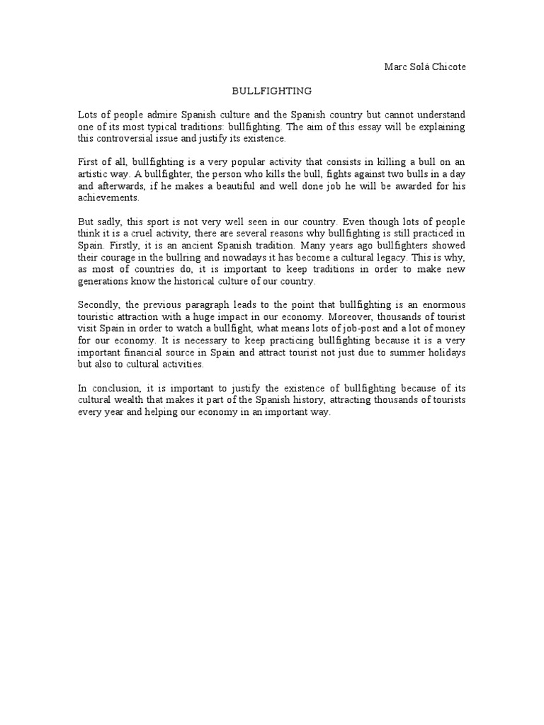 Bullfighting Essay | PDF