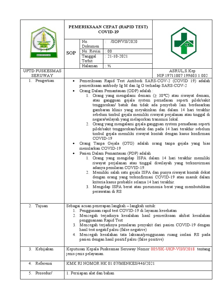 Sop Rapid Test | PDF