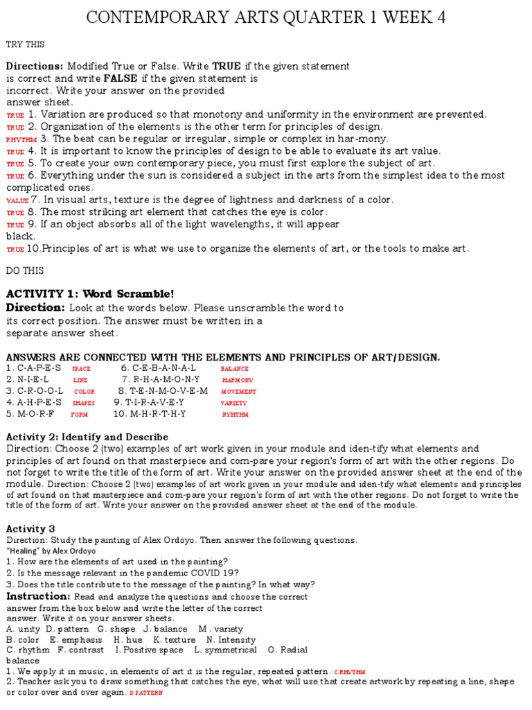 Contemporary Arts Quarter 1 Week 4 | PDF | Color | The Arts