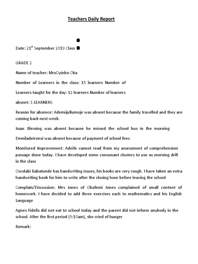 Teachers Daily Report | PDF