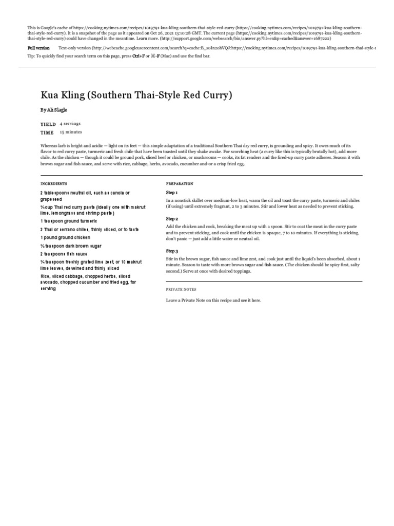 Kua Kling (Southern Thai-Style Red Curry) Recipe - NYT Cooking | PDF ...