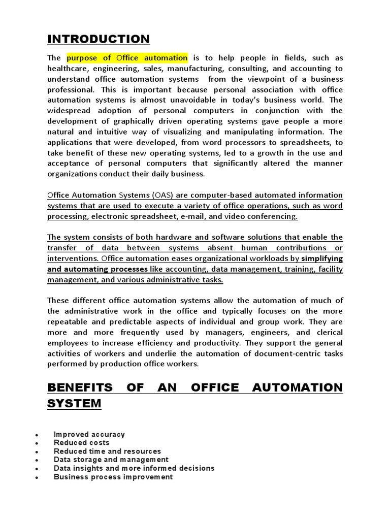 Introduction To Office Automation | Download Free PDF | Automation ...
