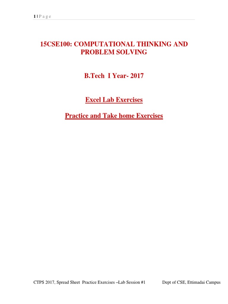 Spreadsheet Practice Exercises-2017 | PDF | Spreadsheet | Microsoft Excel