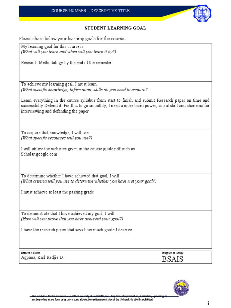 Student Learning Goals | PDF