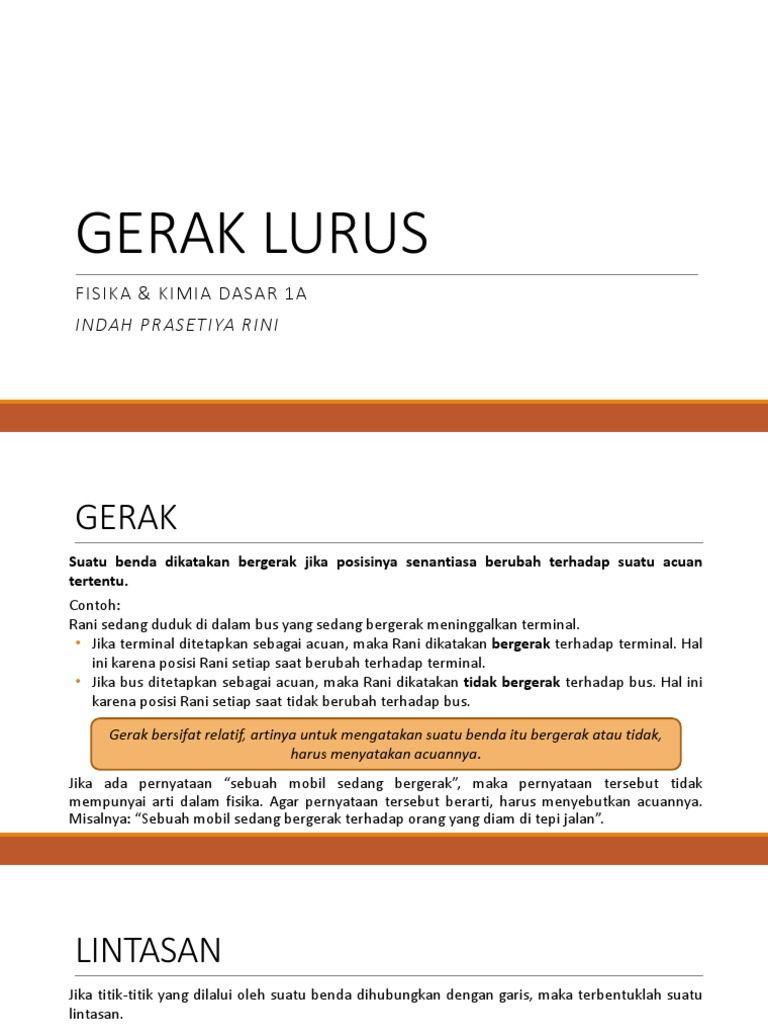 Kinematika Gerak Lurus dan Contoh Soal | PDF