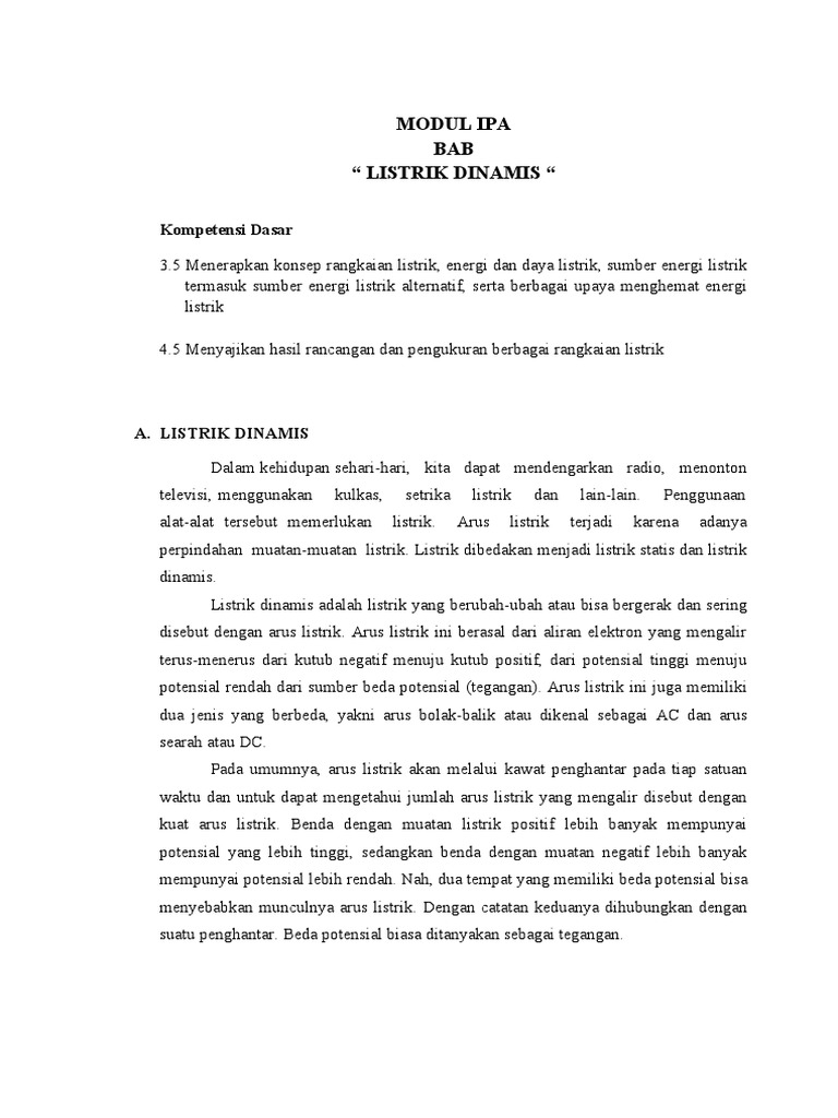 Modul Listrik Dinamis | PDF | Metode & Bahan Ajar