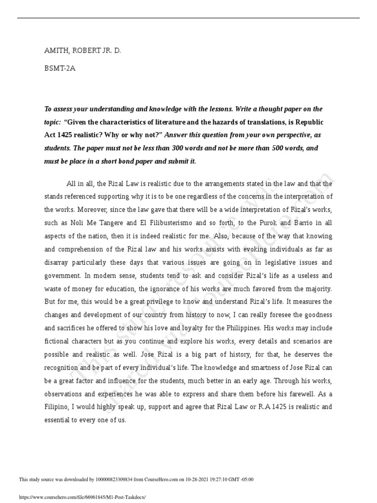 This Study Resource Was: Act 1425 Realistic? Why or Why Not?" Answer ...