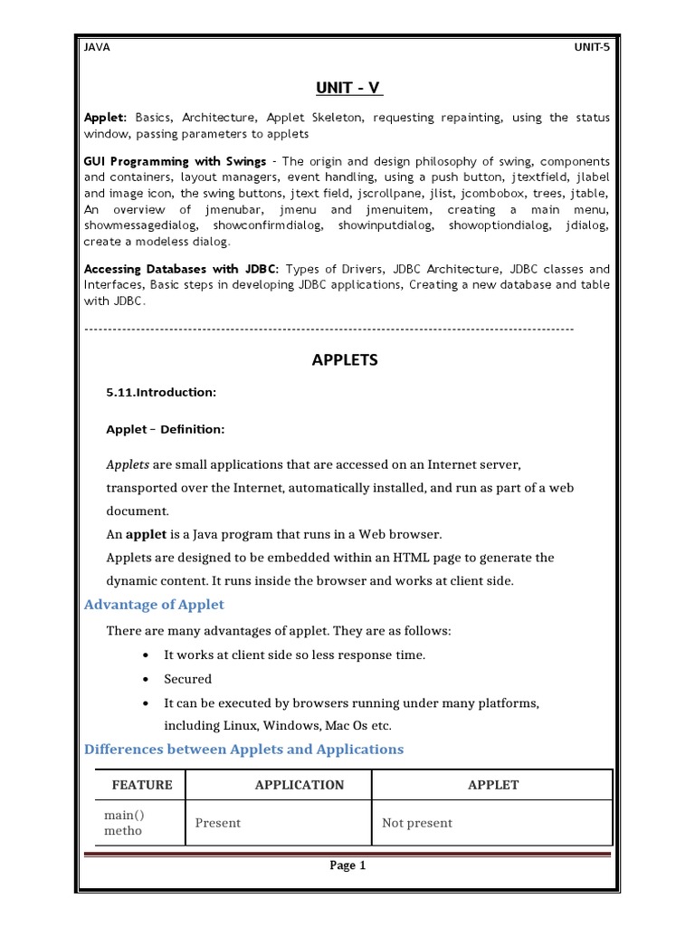 Applets: Unit - V | PDF | Databases | Java (Programming Language)