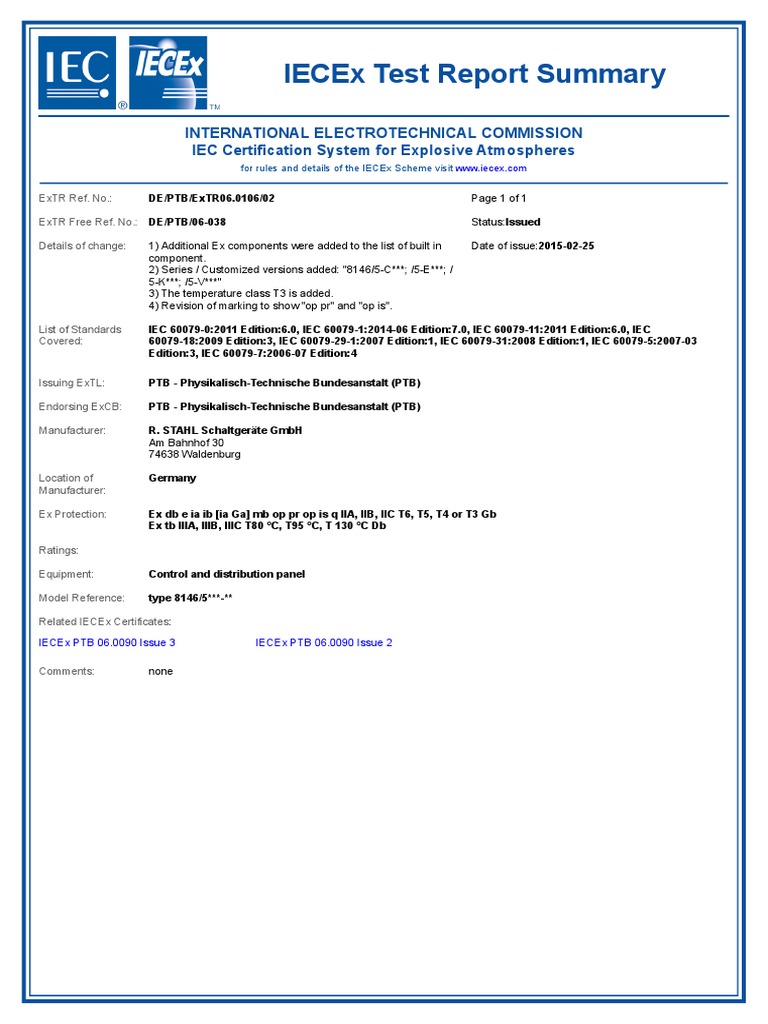 Iecex Test Report Summary: International Electrotechnical Commission ...