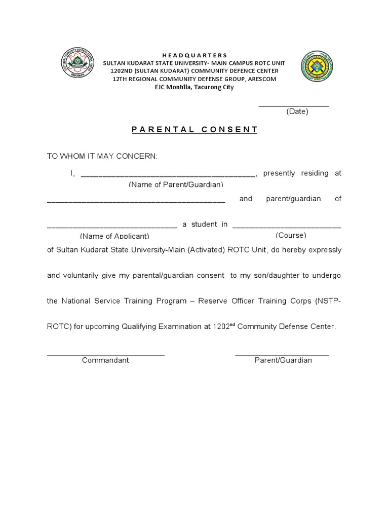 Parental Consent for NSTP-ROTC Program | PDF
