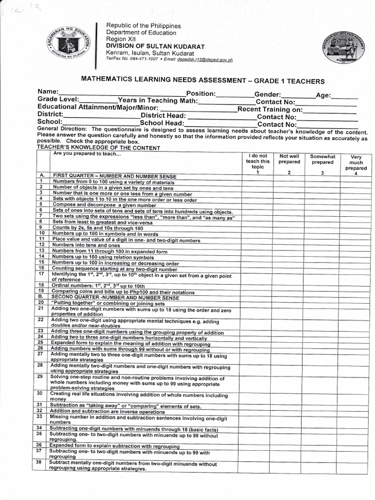 Mathematics Assessment For Grade 1 & Grade 7 | PDF | Equations | Polynomial