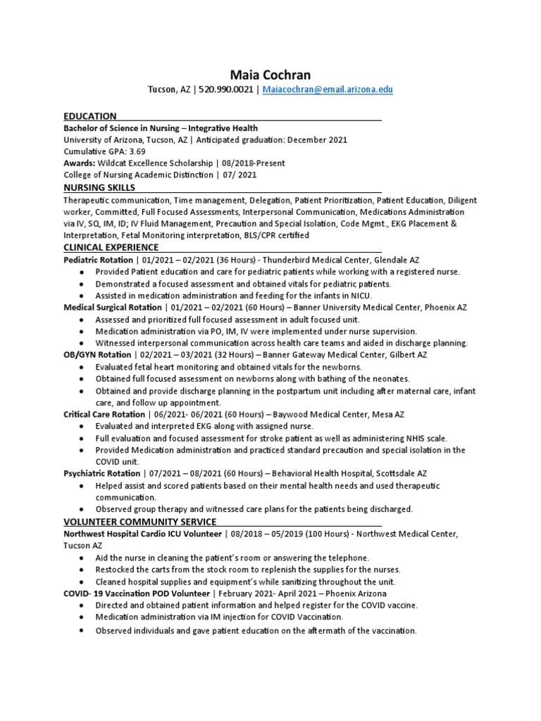 Cochran Maia Resume | PDF | Nursing | Hospital