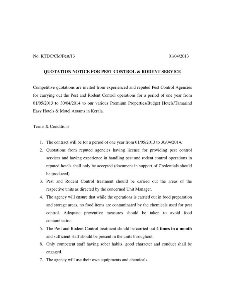 Quotation Notice For Pest Control & Rodent Service | PDF | Pest ...