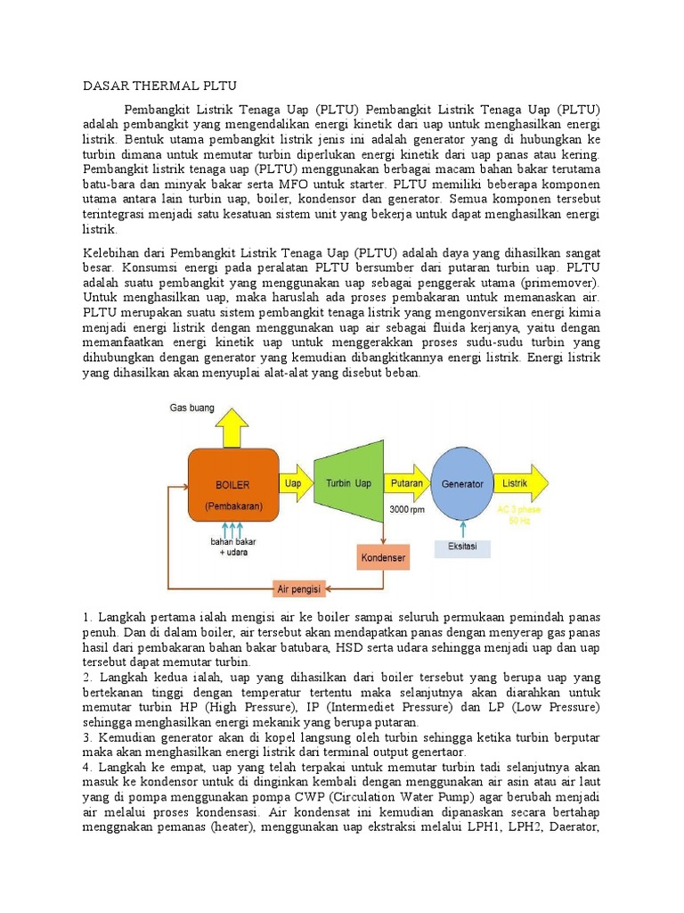Komponen Utama dan Proses Kerja Pembangkit Listrik Tenaga Uap (PLTU) | PDF