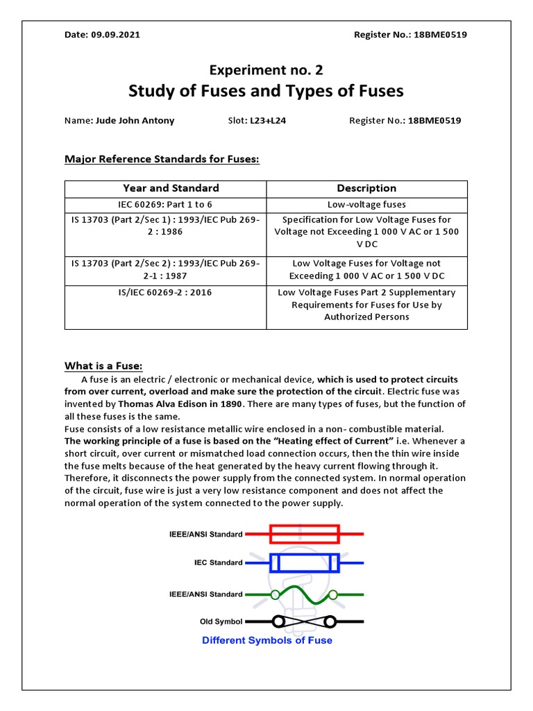 Study of Fuses and Types of Fuses: Experiment No. 2 | PDF | Fuse ...