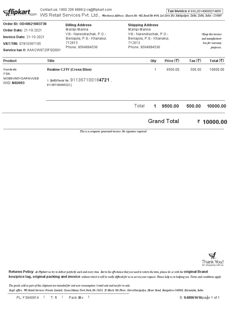 WS Retail Services Pvt. LTD.,: Grand Total | PDF | Taxes | Trade