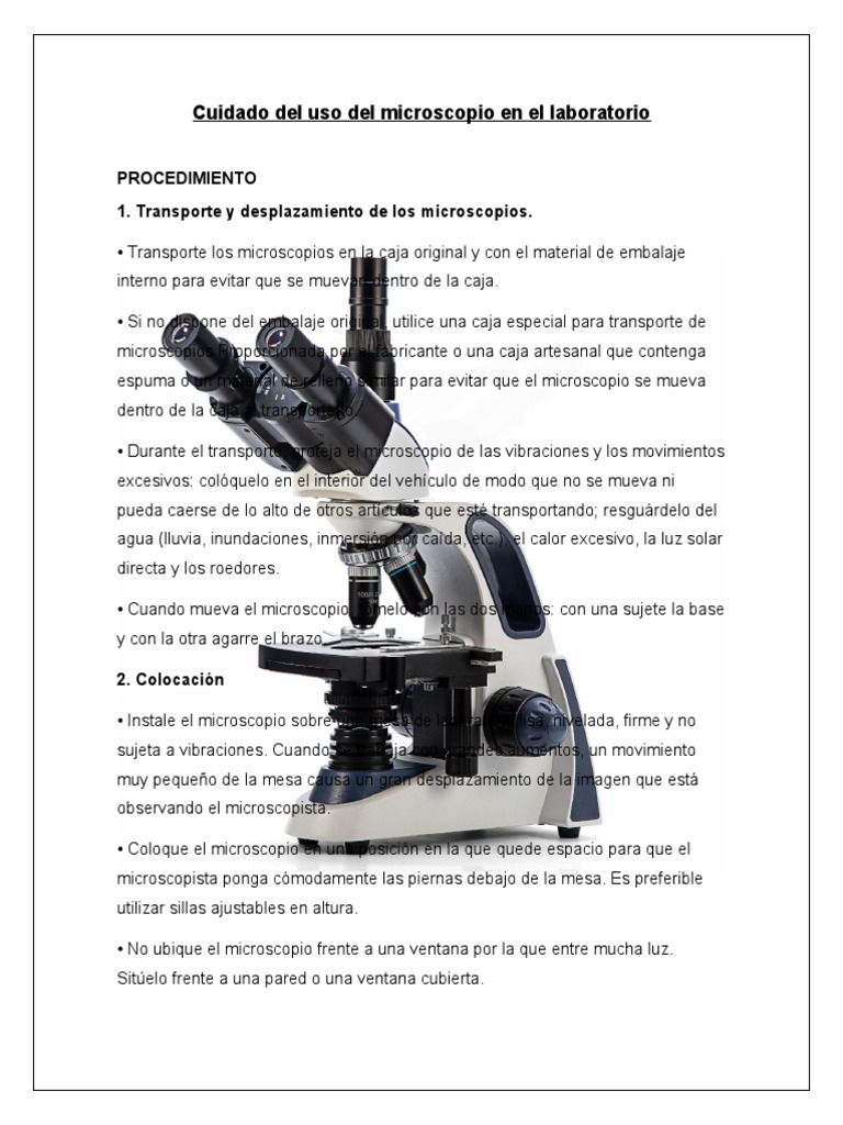 Cuidado Del Uso Del Microscopio en El Laboratorio | PDF | Microscopio ...