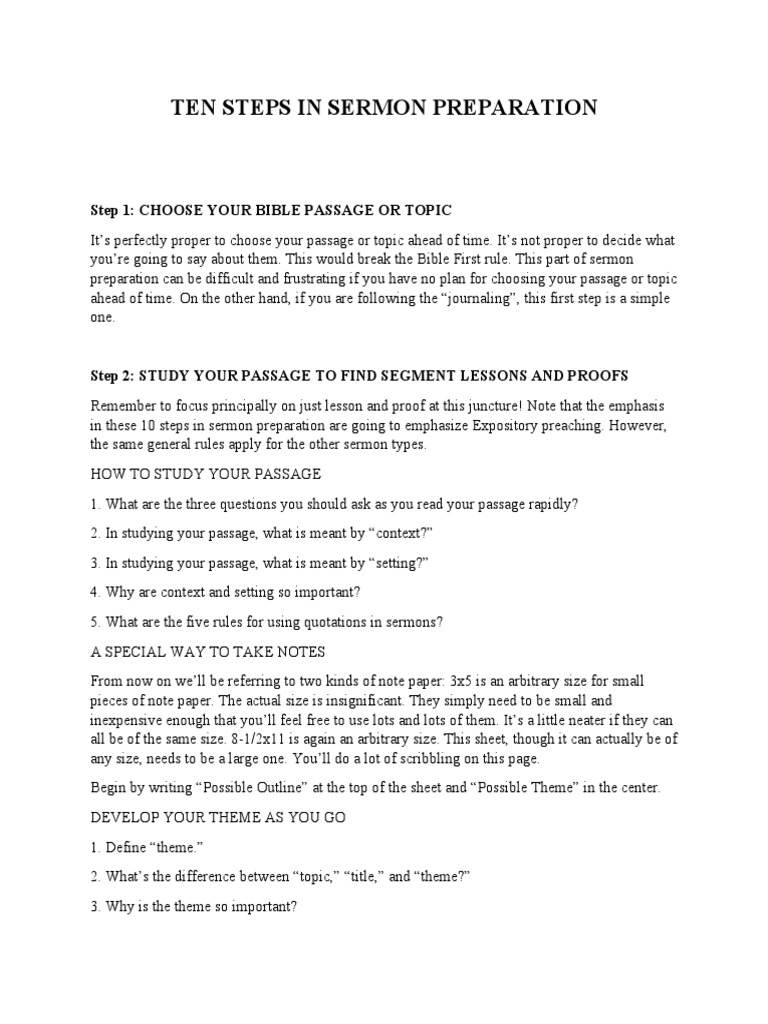 Ten Steps in Sermon Preparation: Step 1: Choose Your Bible Passage or ...