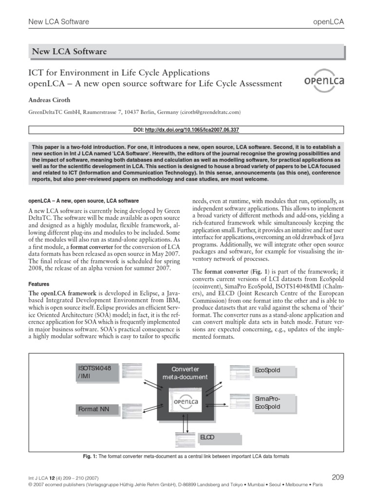 Ict For Environment in Life Cycle Applications Openlca A New Open ...