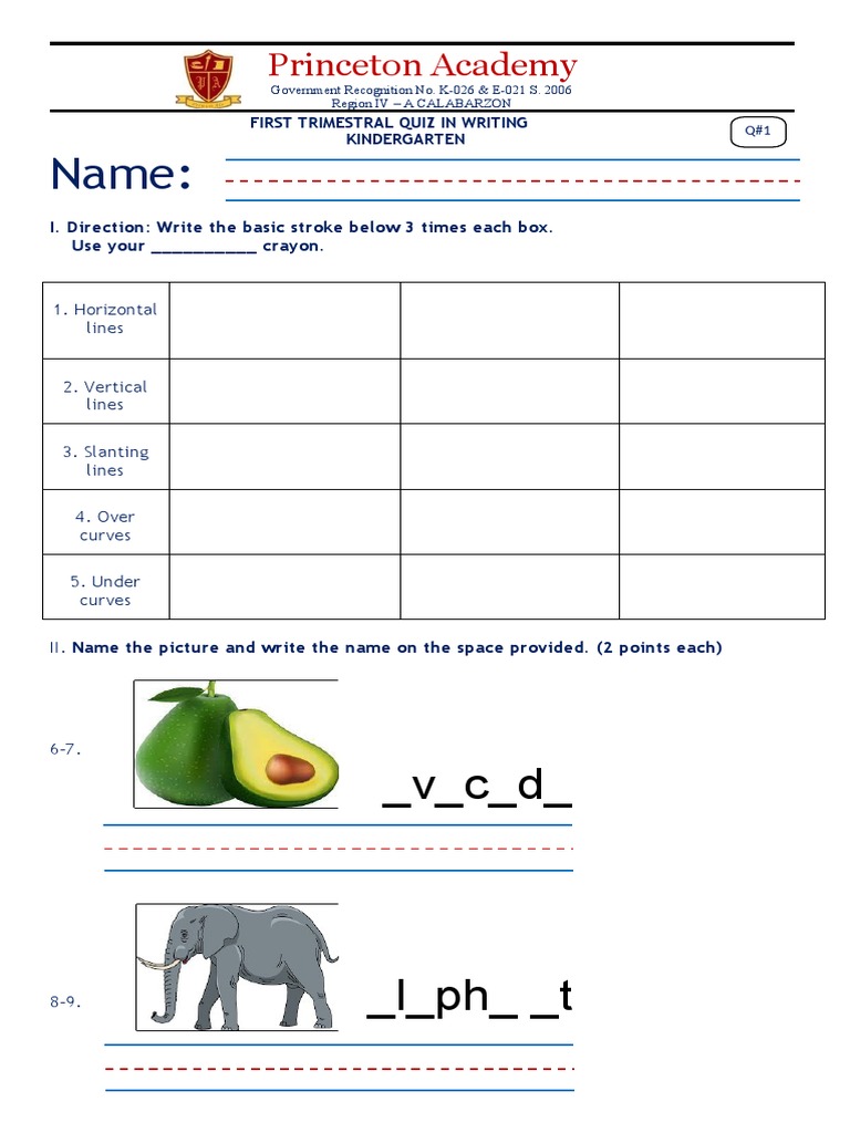 Easy Writing Quizzes 1 3 Kindergarten | PDF | Teaching Methods & Materials