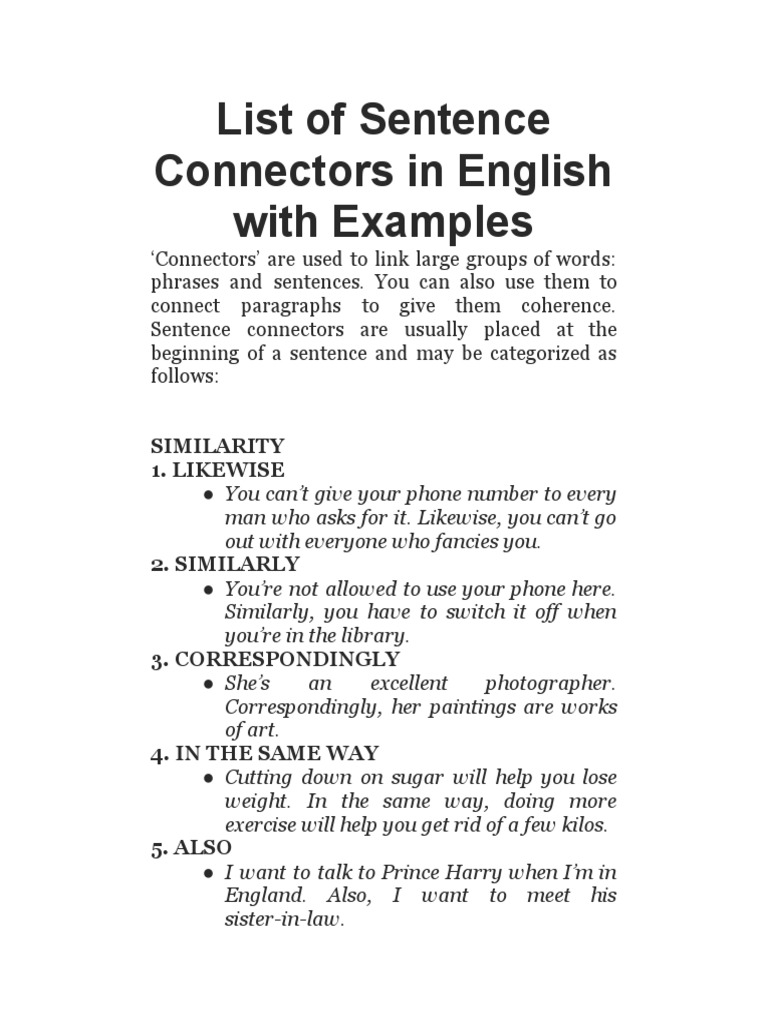 Sentence Connectors in English | PDF | Linguistics | Language Arts ...