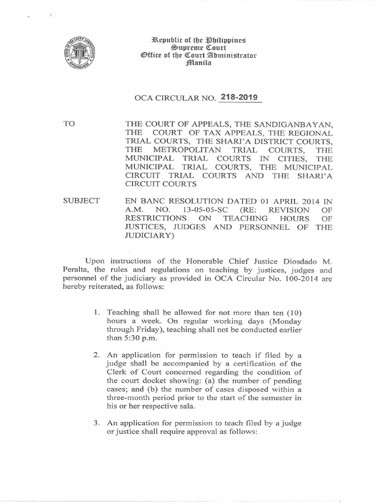 OCA Circular No. 218 2019 | PDF