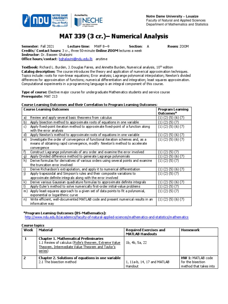 Numerical Analysis Course Overview | PDF | Numerical Analysis | Integral