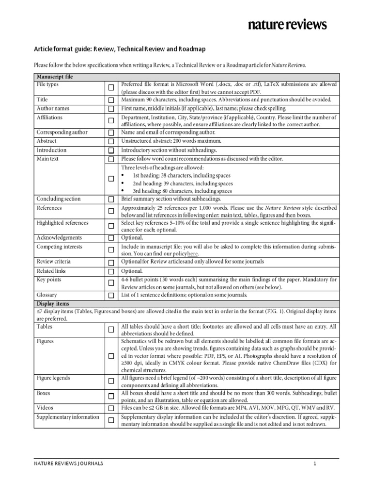 Nature Reviews Article Formatting Guide | PDF