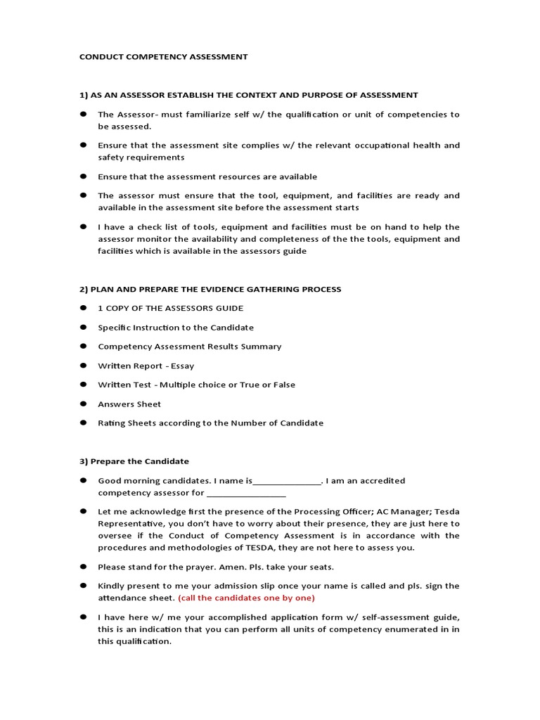 Conduct Competency Assessment: (Call The Candidates One by One) | PDF ...