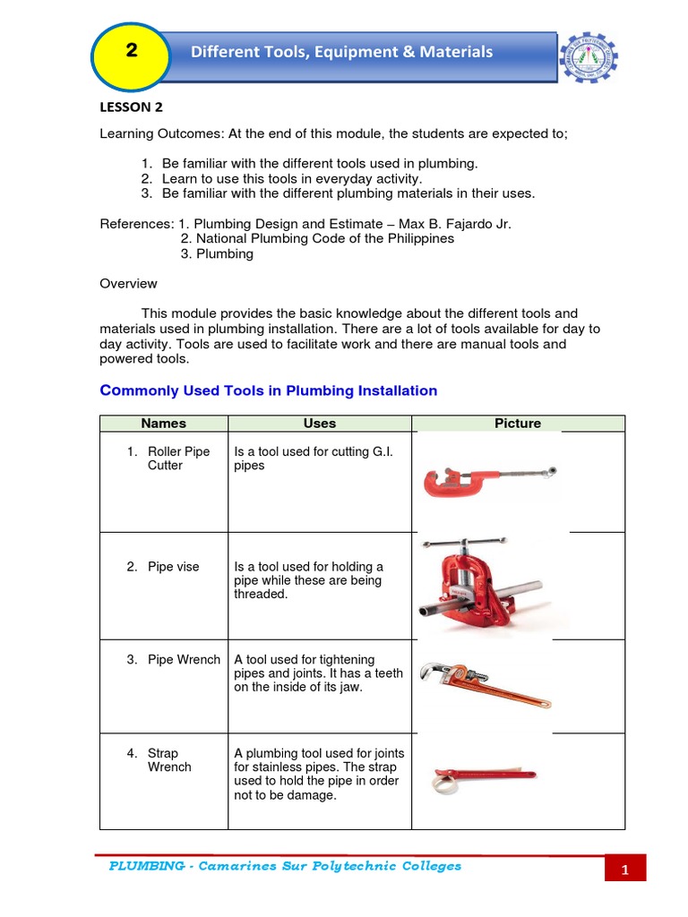 Different Plumbing Tools Materials and Accessories | PDF | Plumbing ...