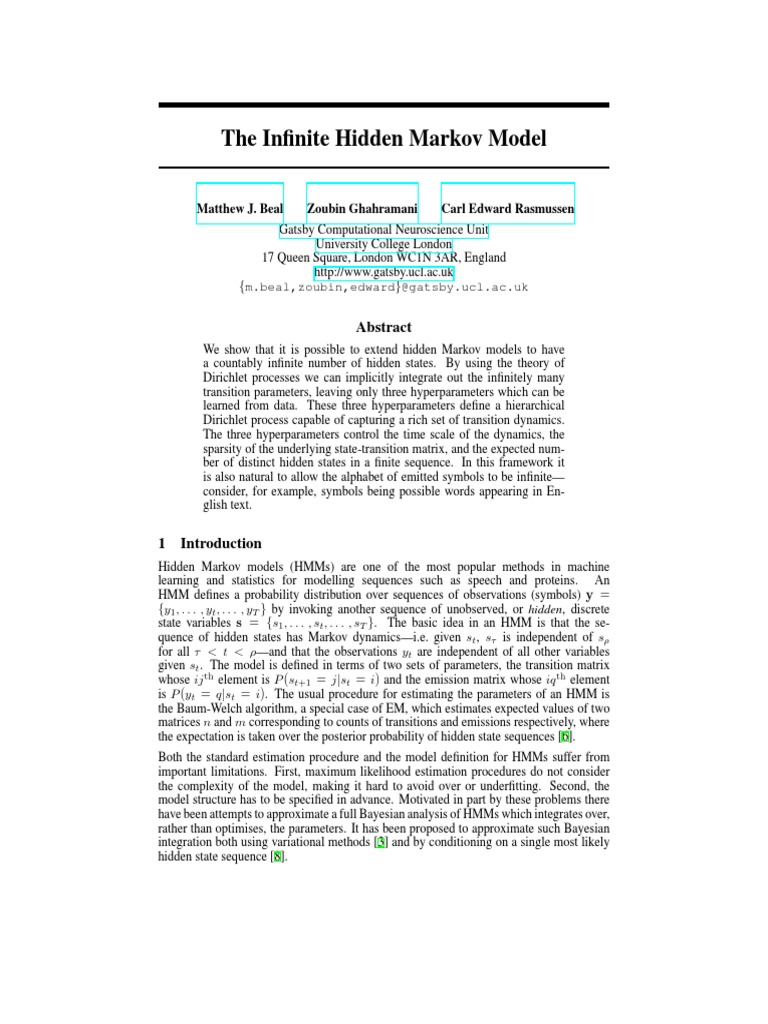 The Infinite Hidden Markov Model | PDF | Statistical Theory | Applied Mathematics