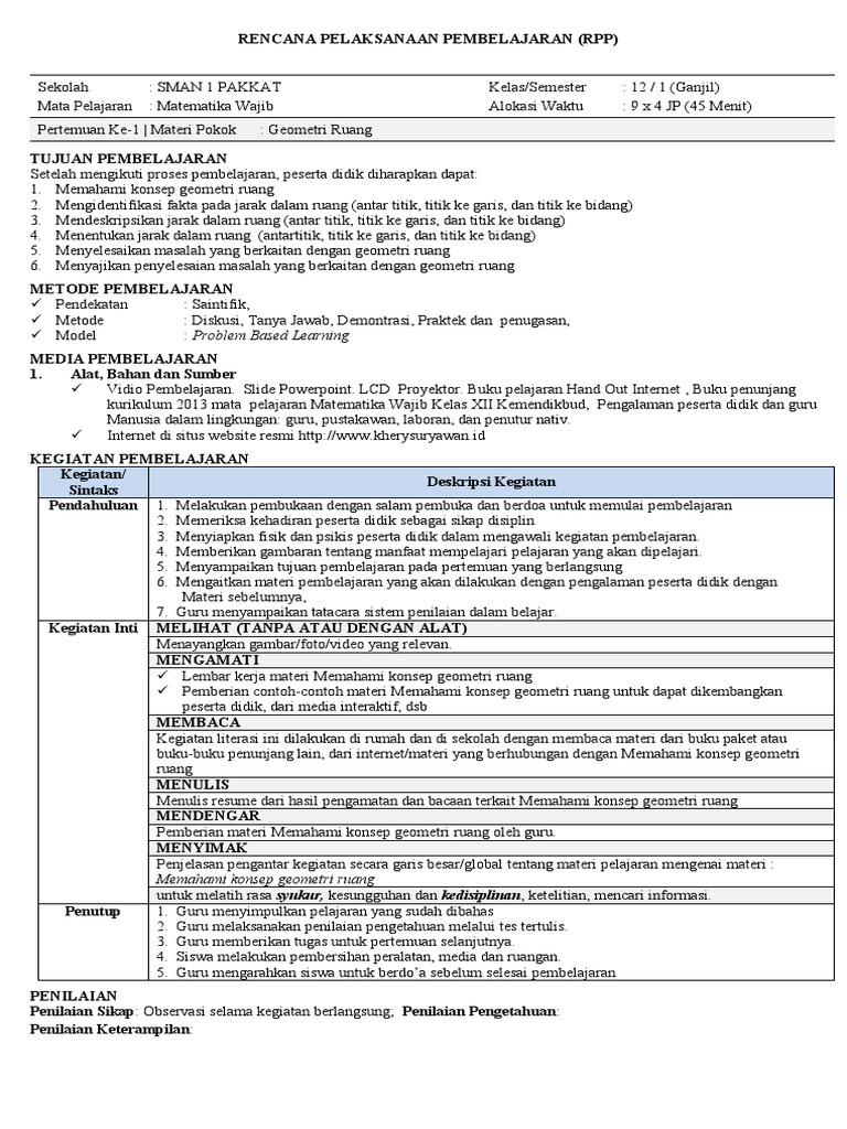 RPP Geometri Dan Penilaian | PDF | Karier & Perkembangan