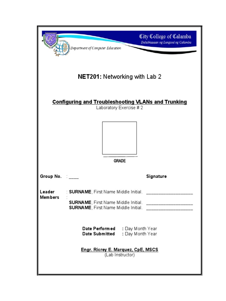 Configuring VLANs and Trunking in NET201 | PDF | Computer Network ...