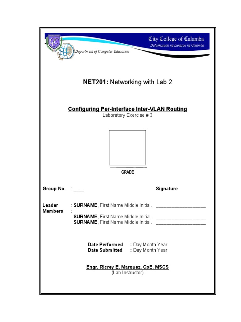 Net201 Lab Experiment 3 Configuring Per Interface Inter Vlan