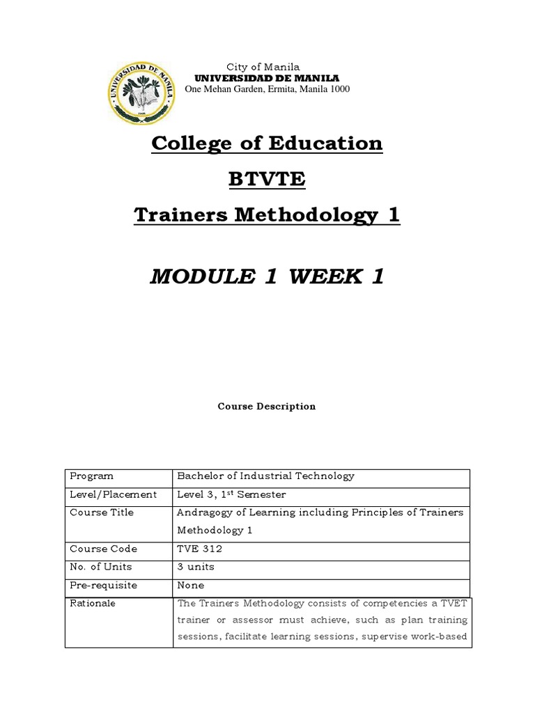 ANDRAGOGY TM1 Module 1 | PDF | Adult Education | Learning