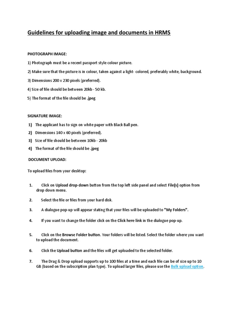 Guidelines For Uploading Image and Documents in HRMS: Bulk Upload ...